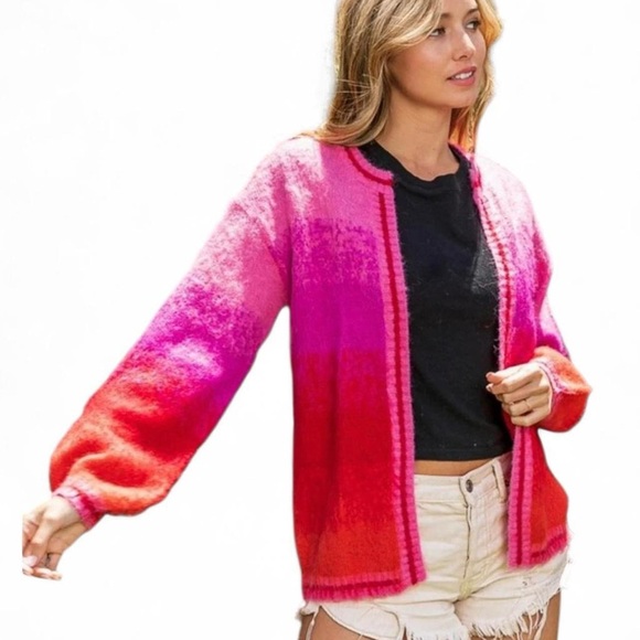 BiBi | Sweaters | Bibi Ombr Knit Cardigan Pink Red Nwt | Poshmark